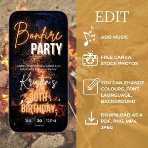 Birthday Bonfire Invitation, Bonfire Party Digital Invite, Bonfire ...