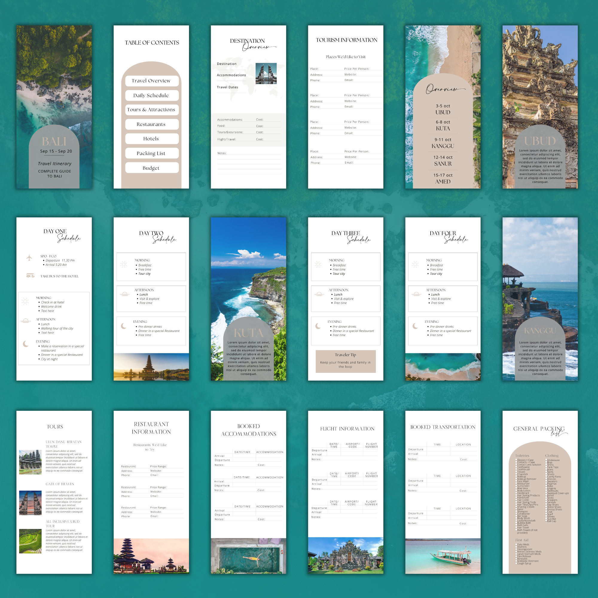 28 Page Travel Itinerary Template | Customizable Canva Mobile Itinerary ...