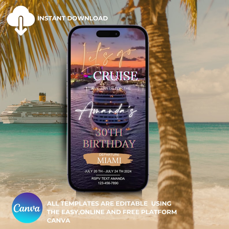 Birthday Cruise Itinerary Template, Digital Cruise Invitation Template ...