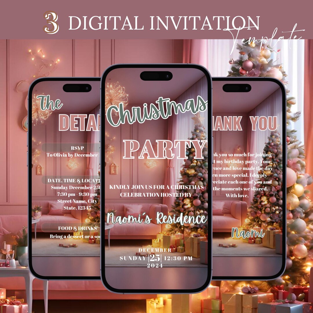 Digital Christmas Party Invitation, Animated Gold Xmas Holiday DIY ...