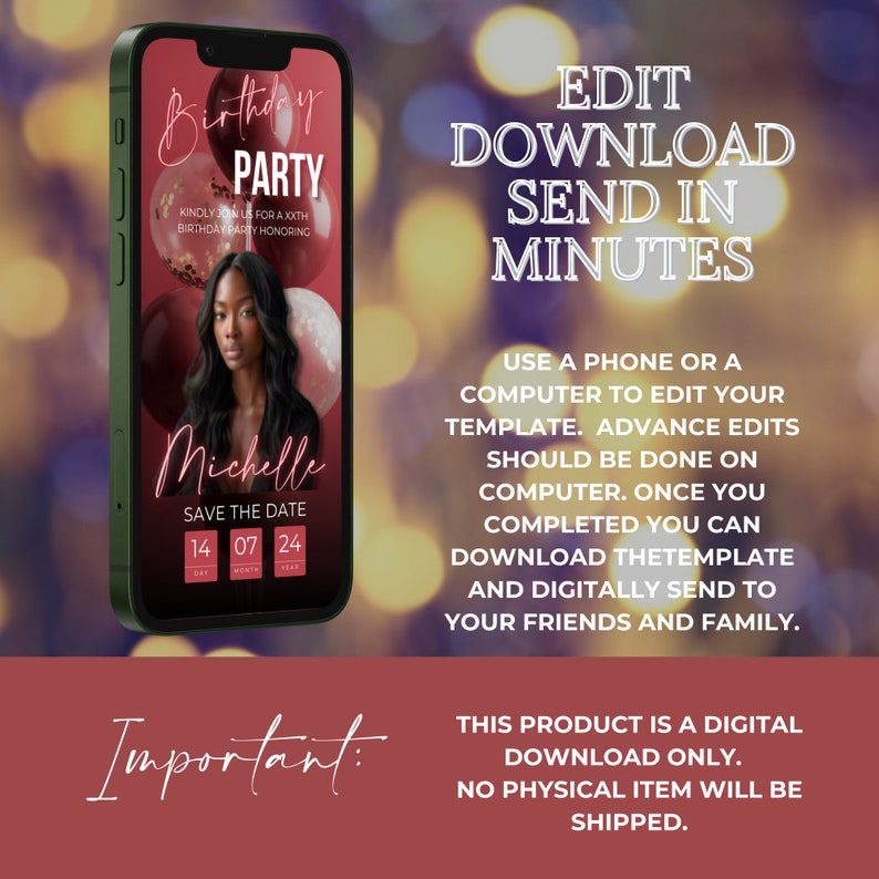 Digital Birthday Party Invitation, Birthday Dinner, Digital Birthday ...