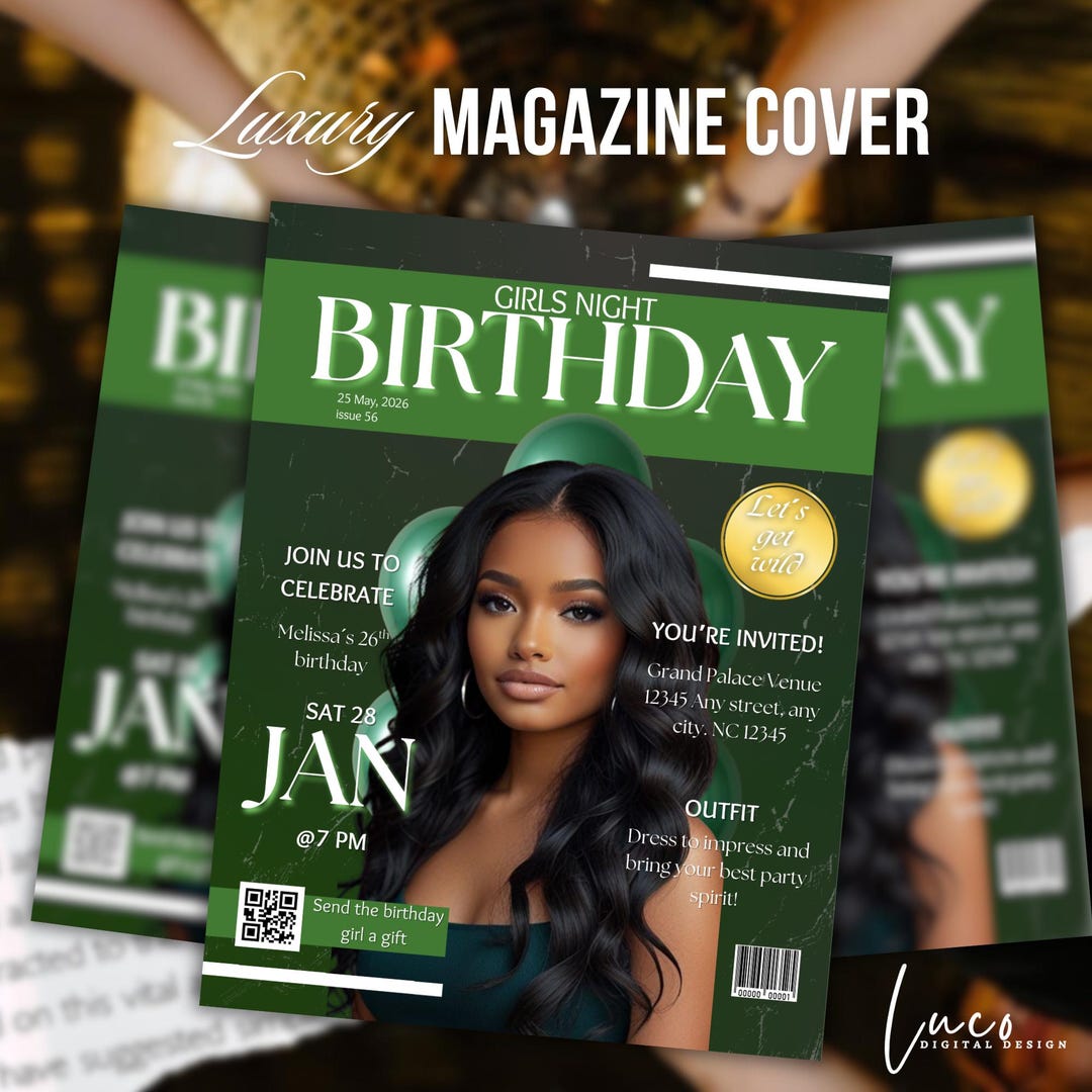 Green Birthday Magazine Cover Invitation, Celebrity Magazine Cover ...