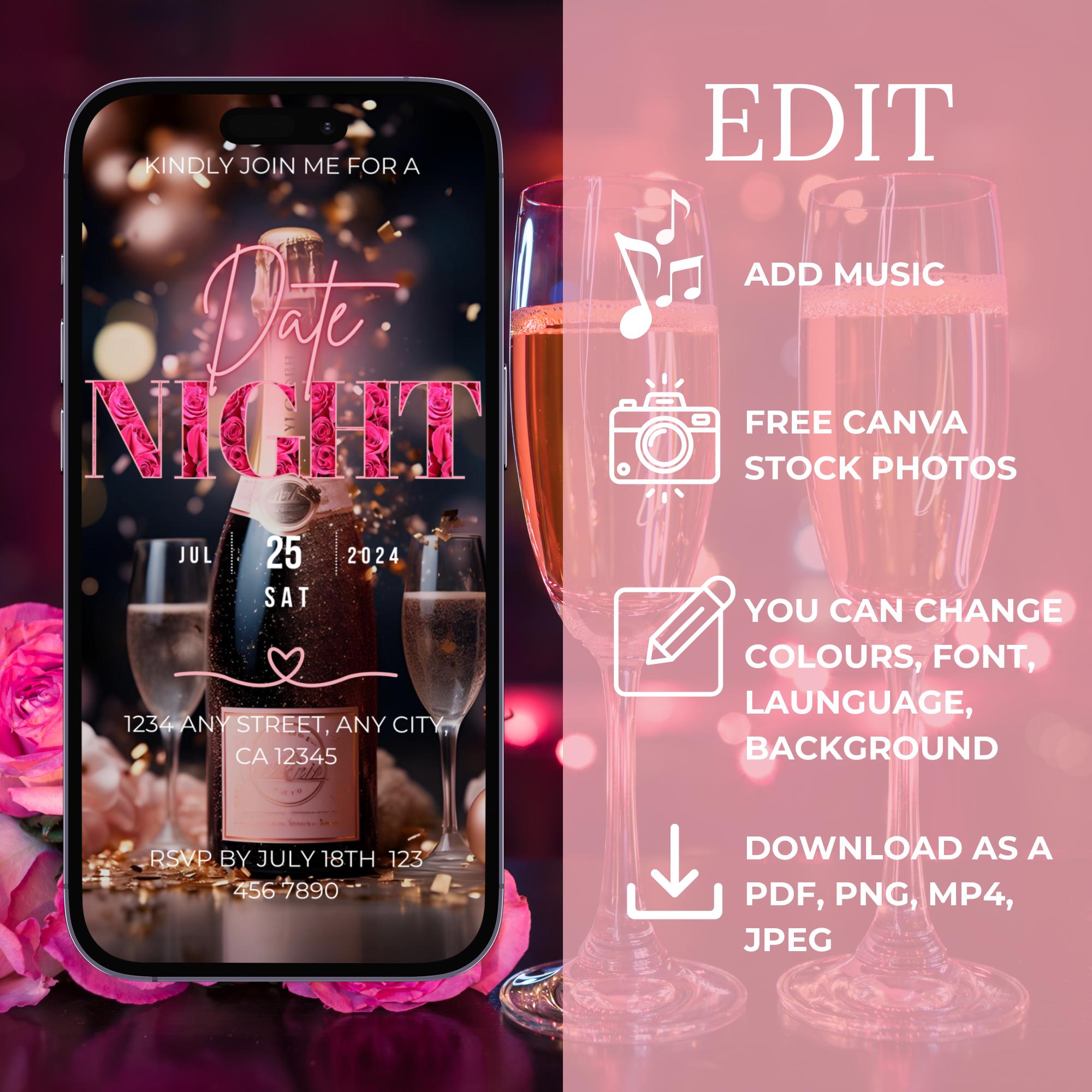 Digital Date Night Out Invitation, Couple Date, Romantic Dinner Date ...