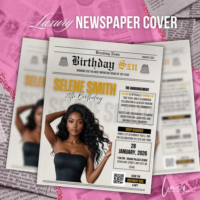 Gold Birthday Newspaper Canva Template, Birthday Newspaper Template ...
