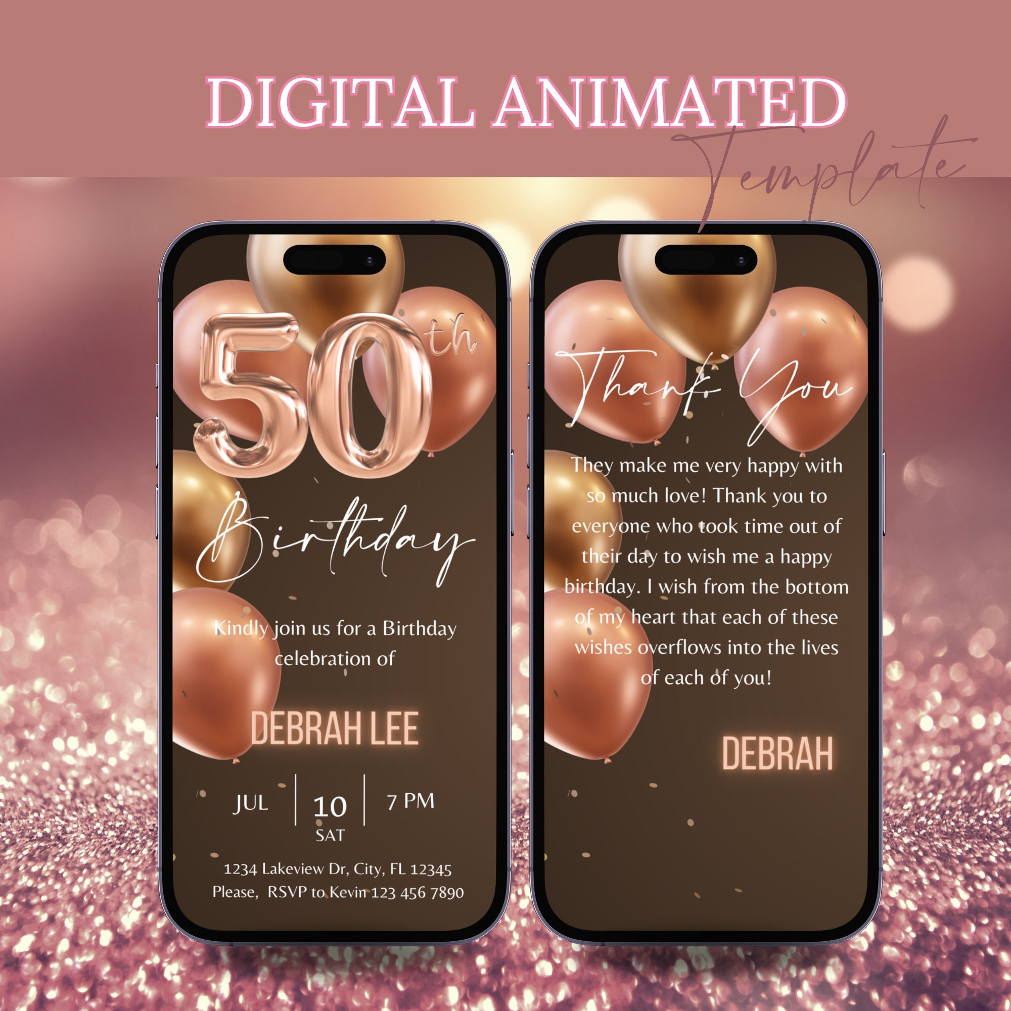 Digital Fifty 50th Birthday Invitation Template, Electronic Birthday ...