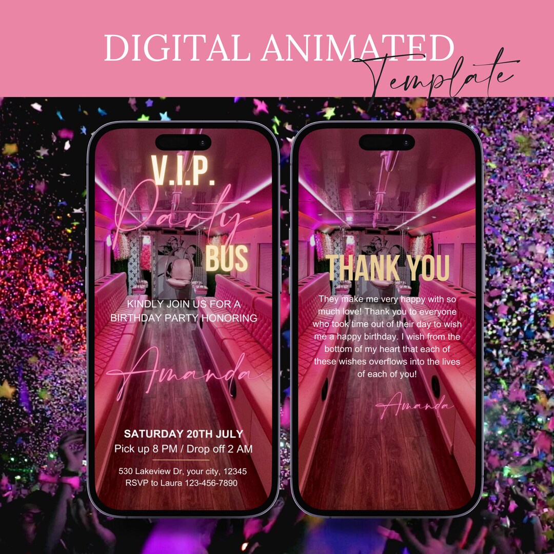 Digital Party Bus Birthday Invitation, Limo Party Invitation, Birthday ...