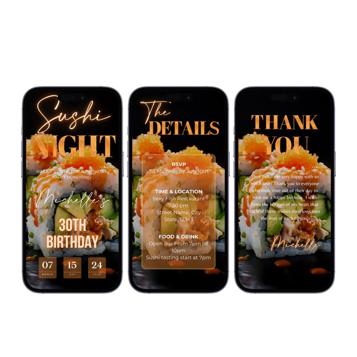 Sushi Birthday Party Invitation, Digital Dinner Night, Japanese Hibachi ...
