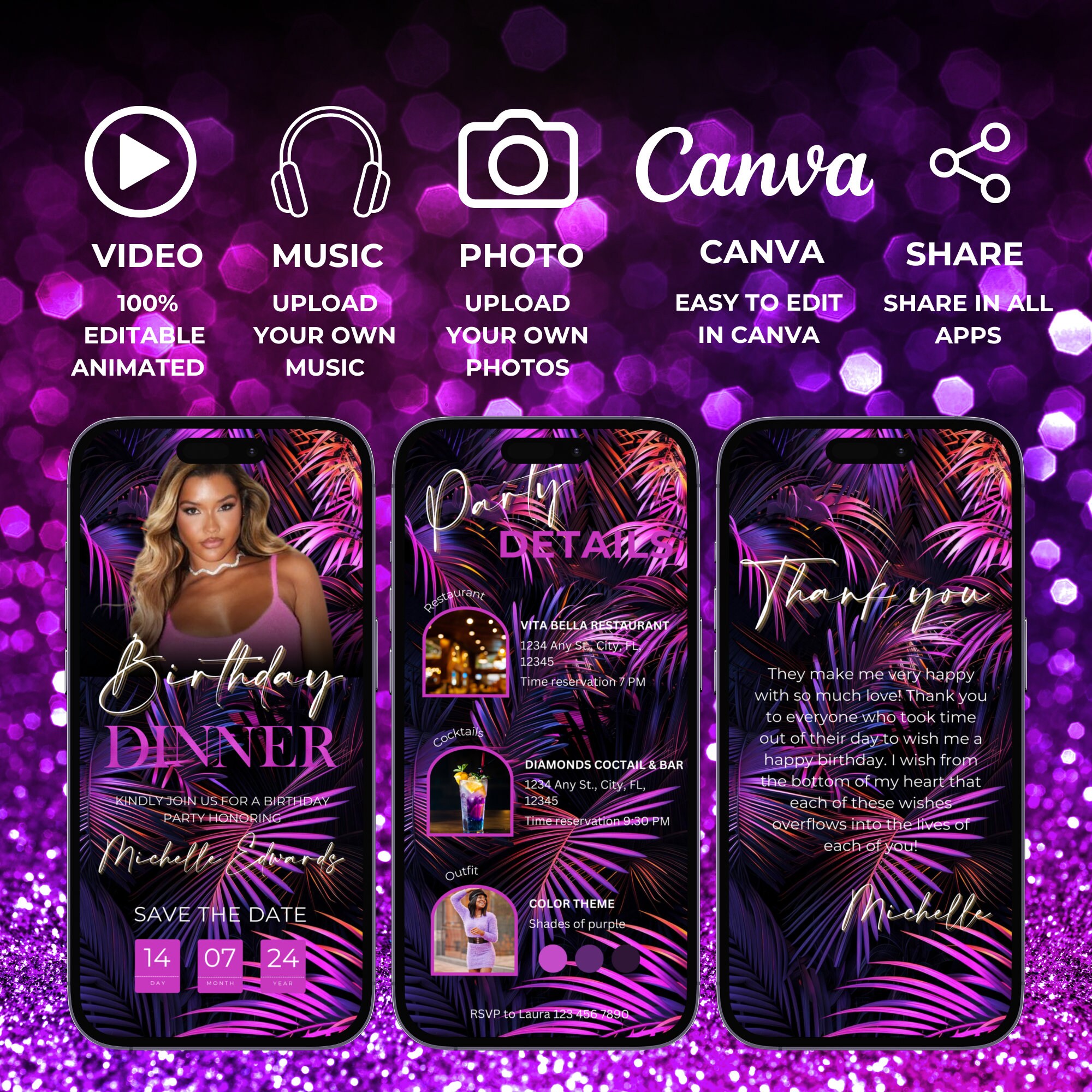 Digital Dinner Party Invitation Canva Template, Dinner Party, Party ...