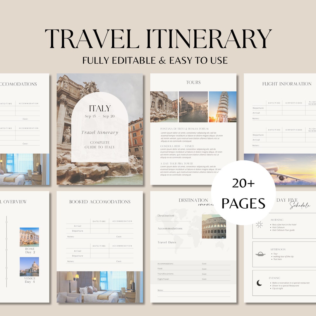 Travel Itinerary Template Printable Travel Guide Travel Agent Planner ...
