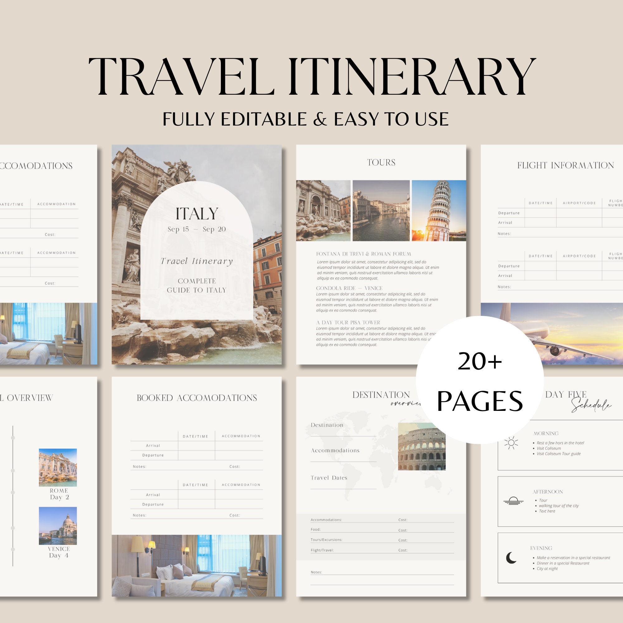 Editable Travel Itinerary Template | Trip Itinerary | Printable Travel ...