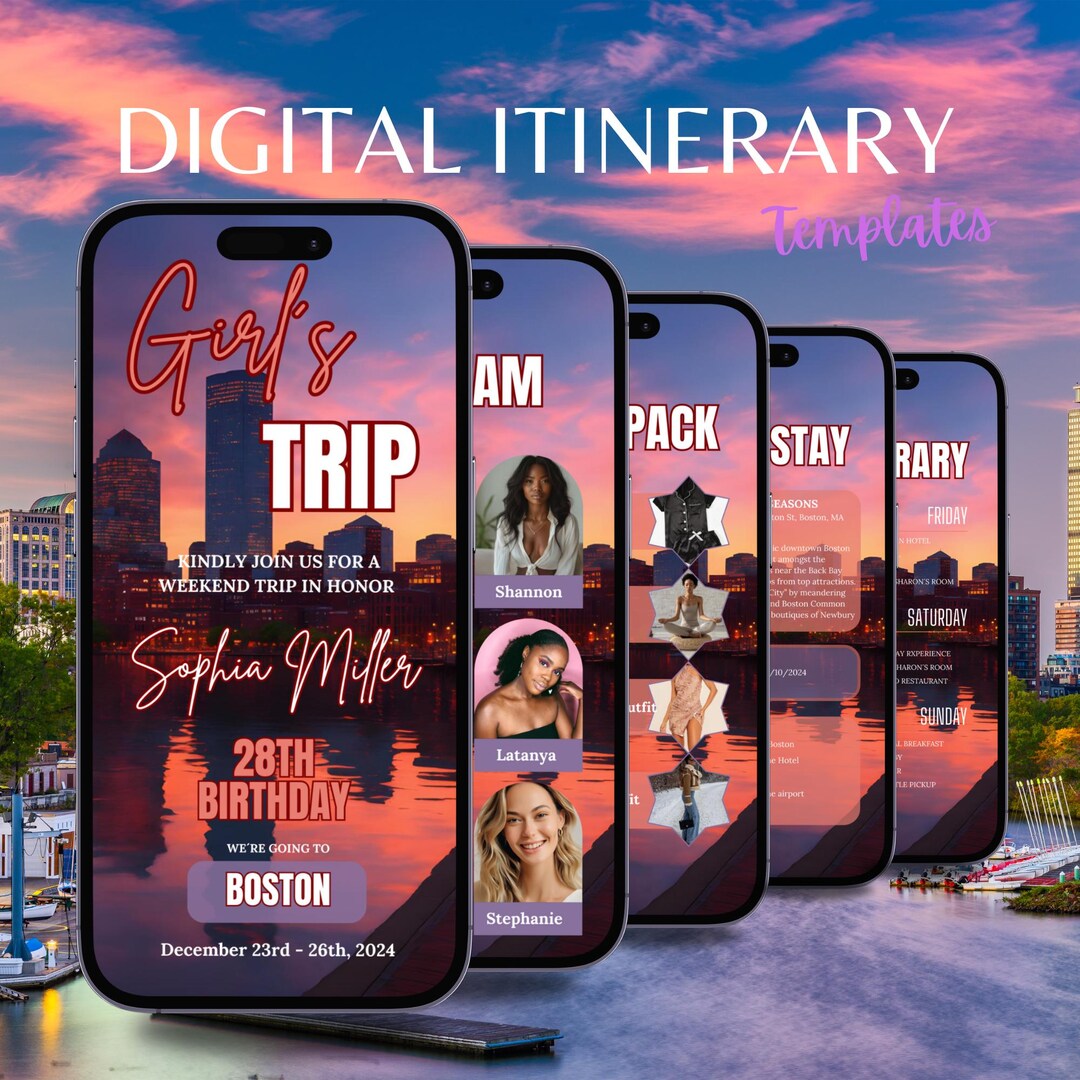 Girls Trip Itinerary Boston Template, Travel Itinerary, Birthday ...
