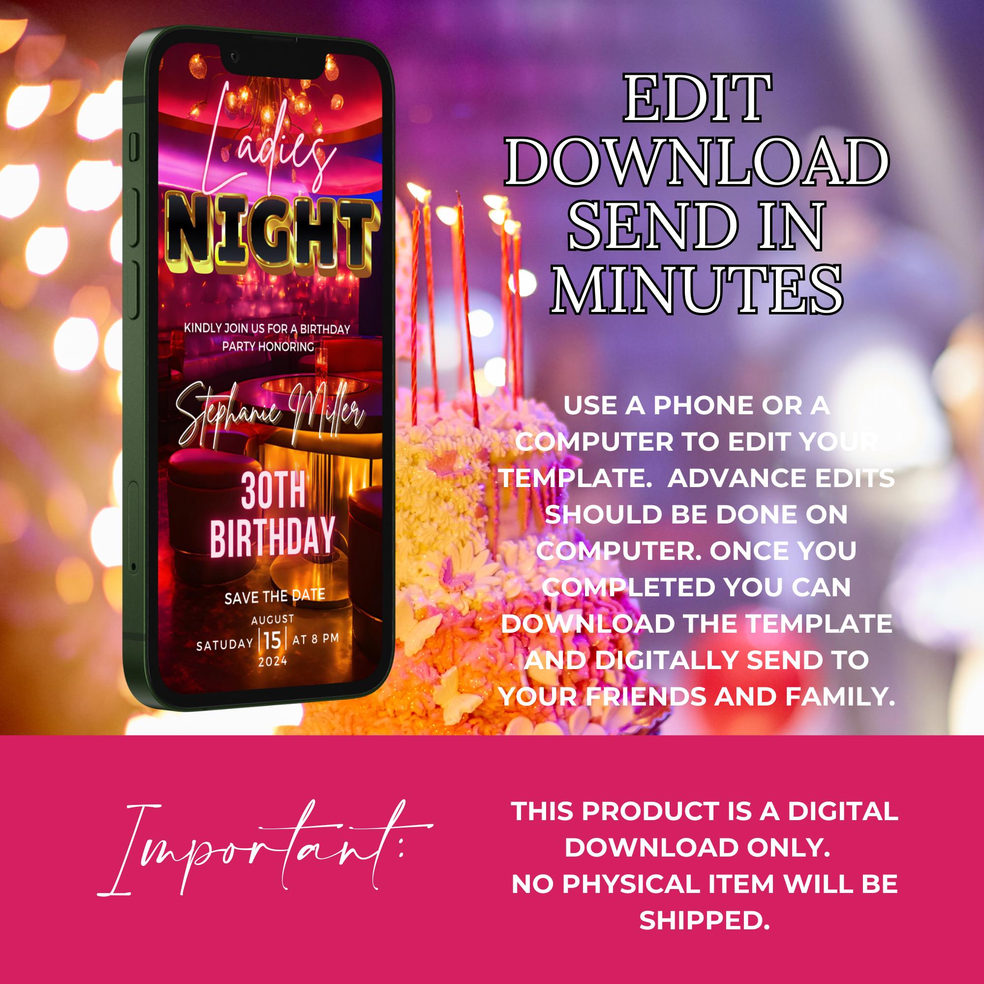 Ladies Night Out, Birthday Party Invitation, Girls Night Out Invitation ...