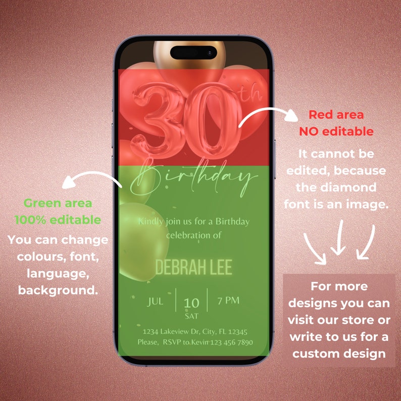 30th Birthday Digital Invitation, Electronic 30th Birthday Party Invite ...