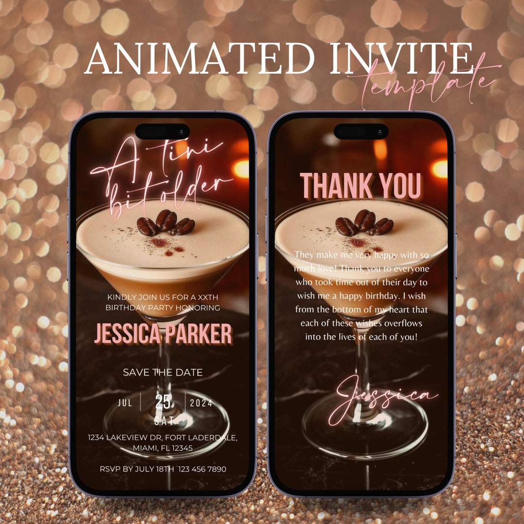 Digital Birthday Invitation A Tini Bit Older, Martini Theme Party ...