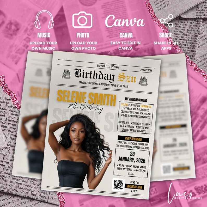 Gold Birthday Newspaper Canva Template, Birthday Newspaper Template ...