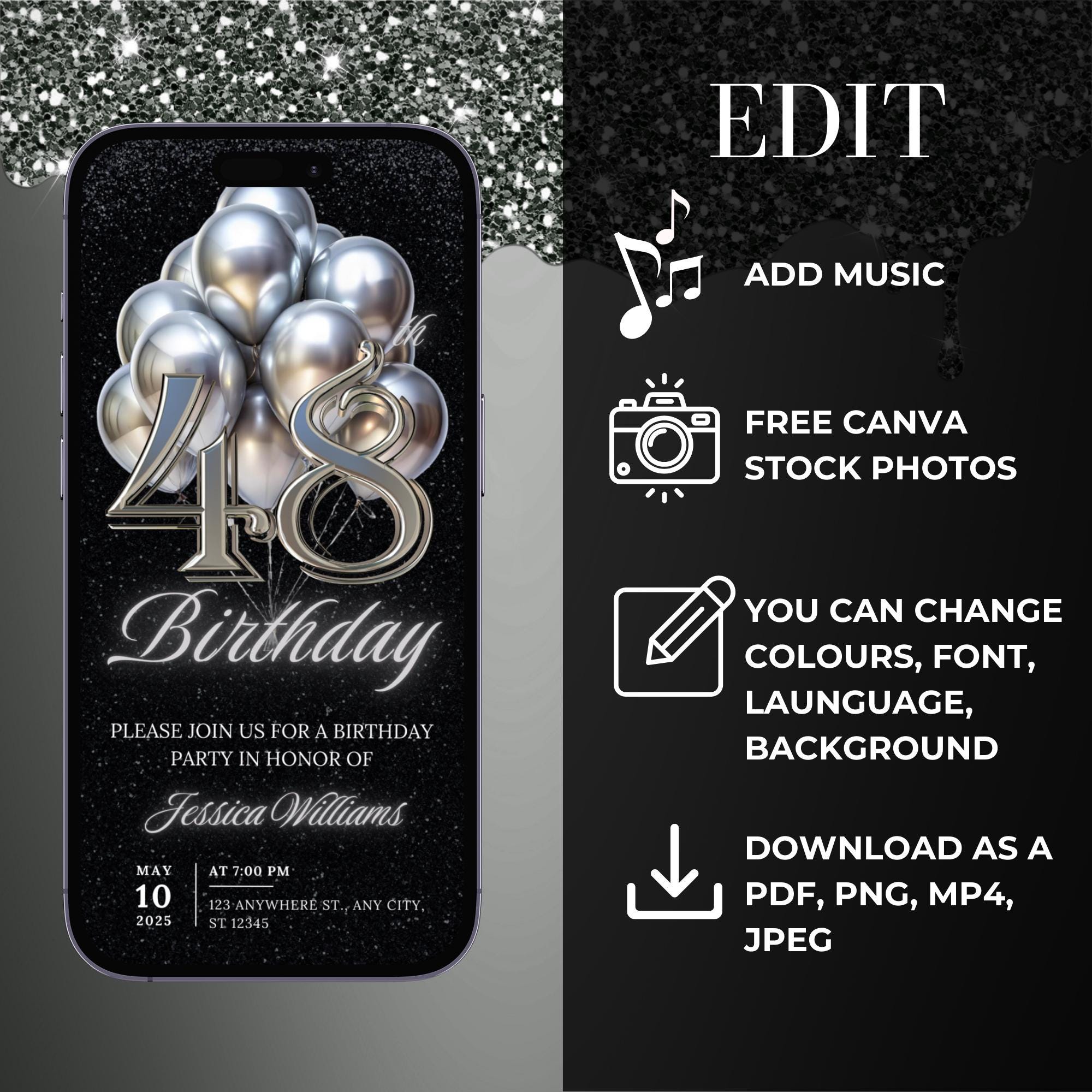 48th Digital Flyer Birthday Invitation, Surprise 48 Dinner Party Invite ...