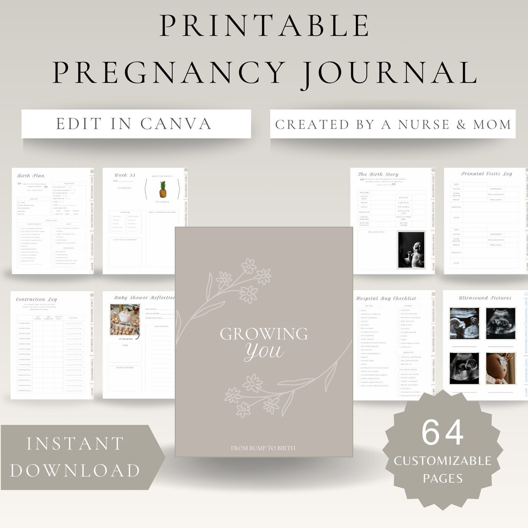 Pregnancy Journal Printable Baby Gift New Mom Pregnancy Planner Digital ...