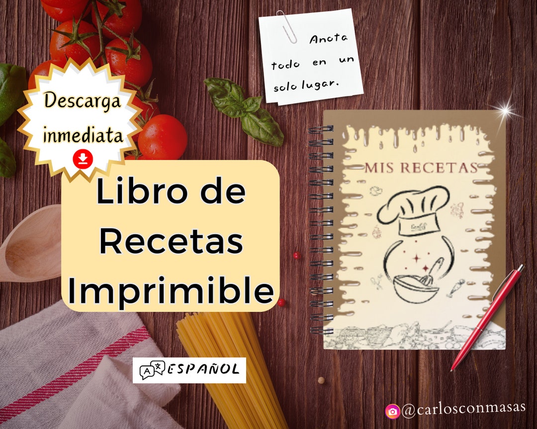 Printable Recipe Pages, Printable Recipe Book, Recipe Book in Spanish ...