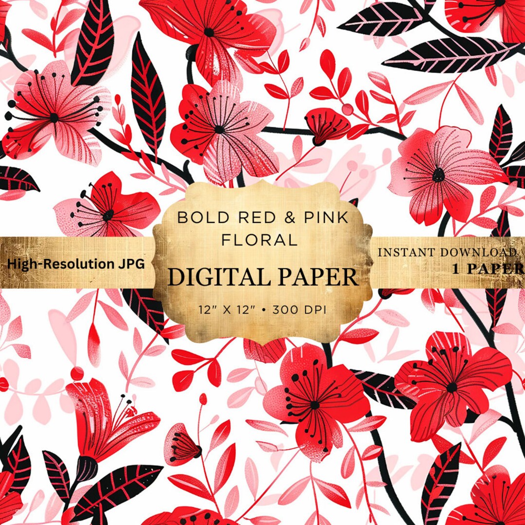 Bold Red and Soft Pink Floral Seamless Pattern for Home Decor & Crafts ...