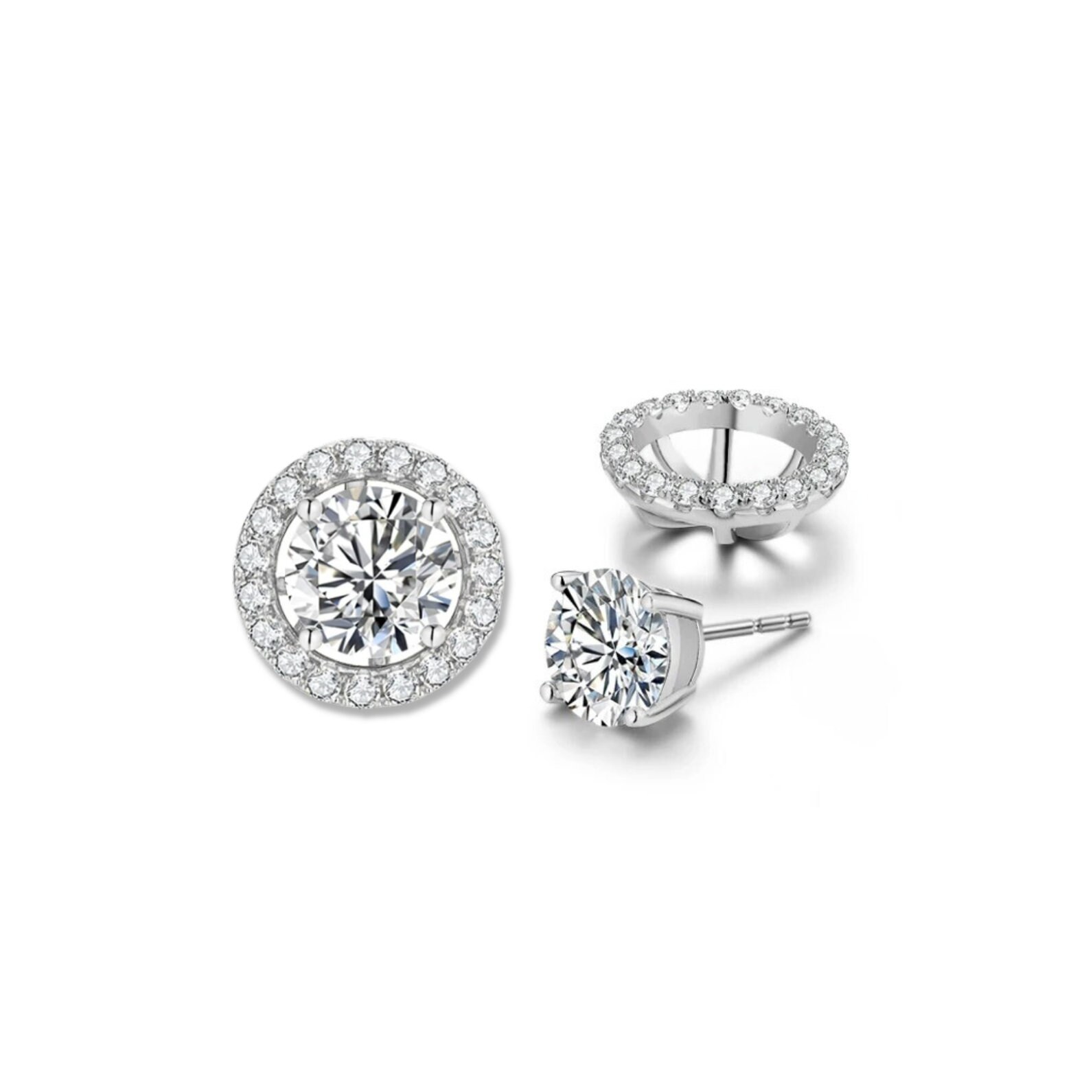 Moissanite Halo Stud Earrings With Removable Jackets, 2 in 1 Stud ...