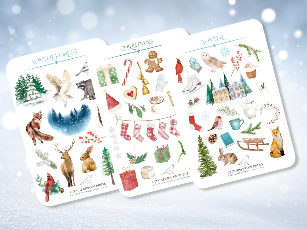 Winter Sticker Sheet Bundle, Planner Stickers, Decorative Stickers for ...