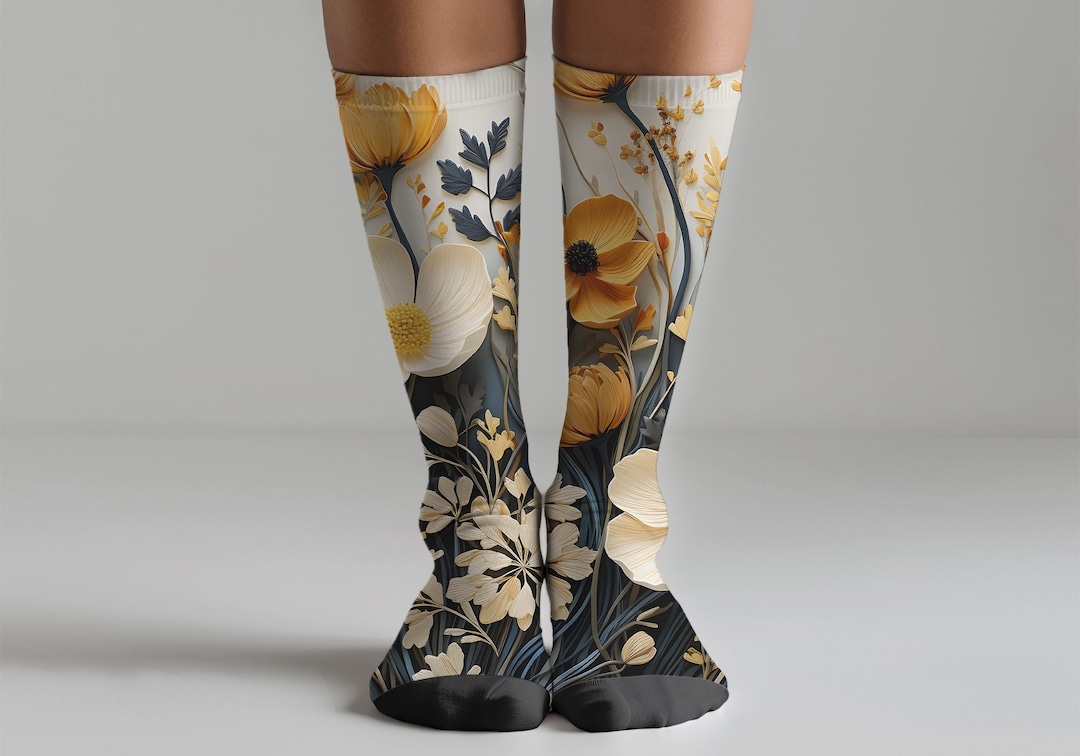3D Floral Socks, Cozy Gift Socks for Women, Cushioned Crew Socks - Etsy