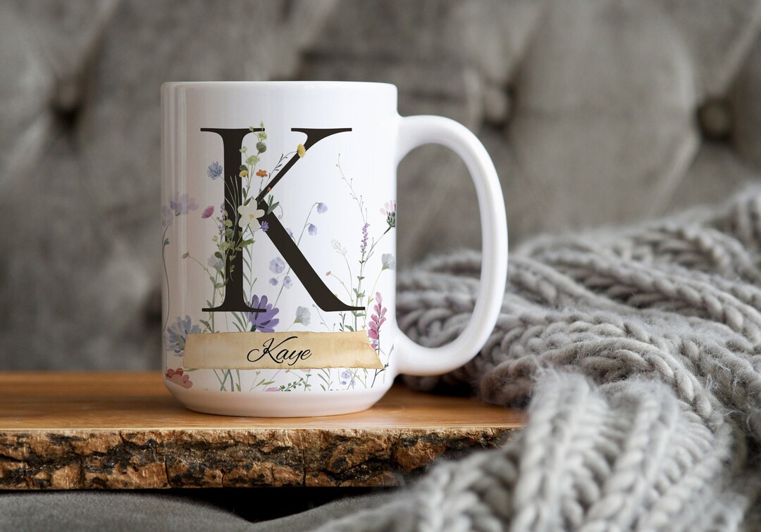 Custom Floral Letter Mug, Personalized Mug, Gift for Bridesmaids, Mom ...
