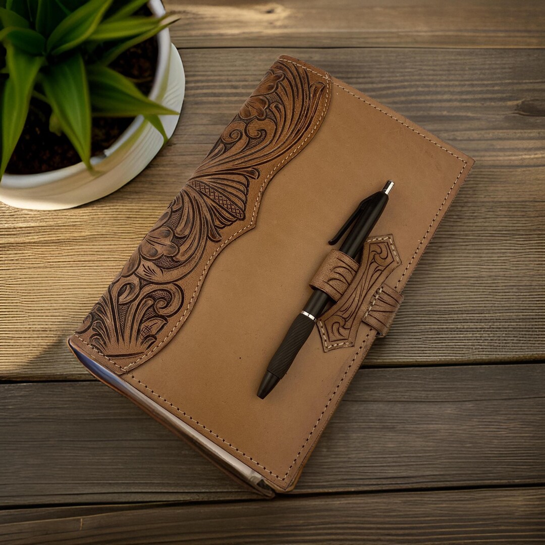 Hand Tooled Carved Leather Journal Notebook, Personalized Engraved ...