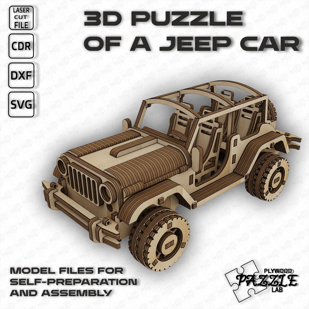 3D Wooden Jeep Puzzle, Laser Cut File (SVG, DXF, CDR) - Etsy
