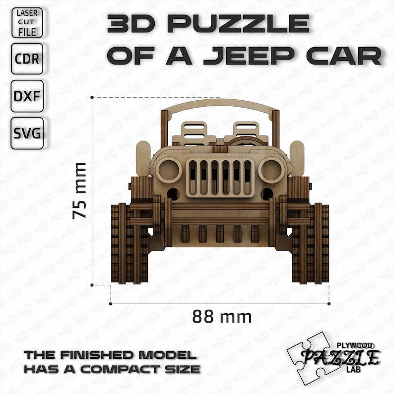 3D Wooden Jeep Puzzle, Laser Cut File (SVG, DXF, CDR) - Etsy