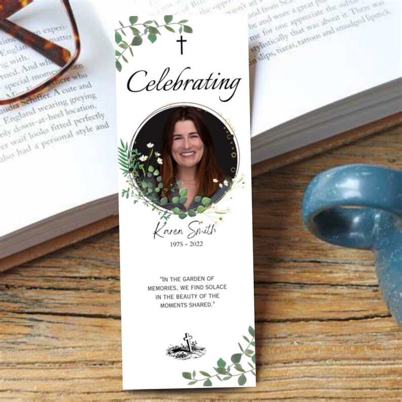 Greenery Funeral Bookmark Template Printable Funeral Bookmark Memorial ...