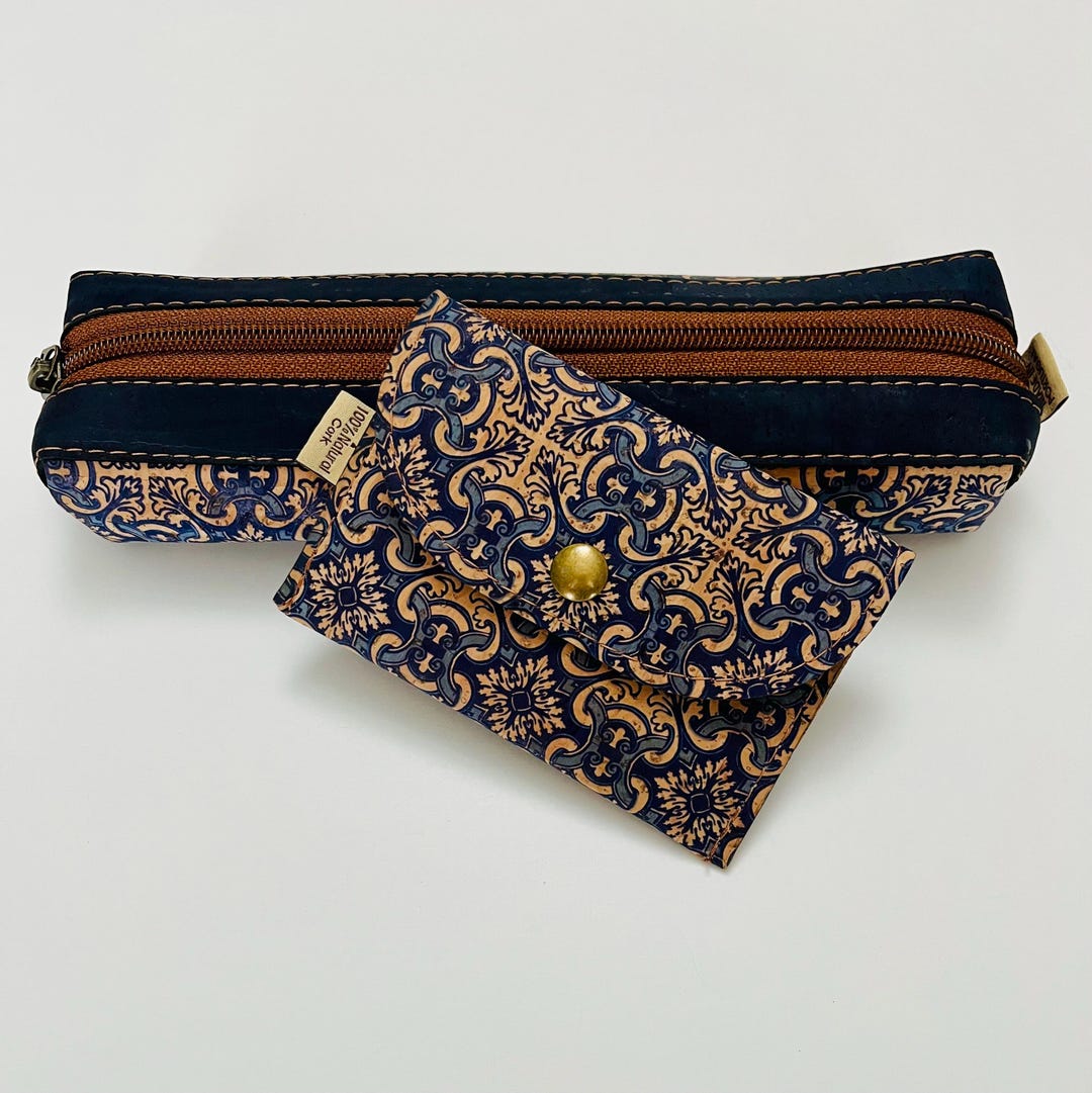 Portuguese Cork Pen Case and Card Holder Set: Floral Print - Etsy