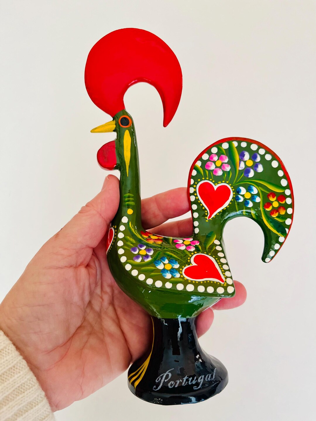 Portuguese Rooster L in Green. Good Luck Rooster. Made of Metal, Hand ...