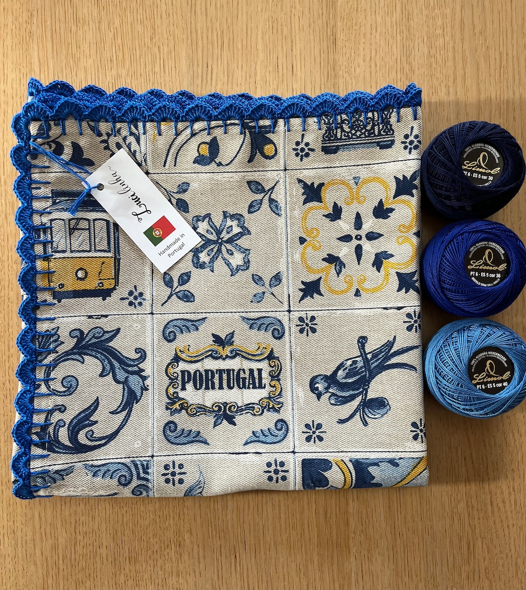Handmade Portuguese Tile Tablecloth With Crochet Lace Border - Etsy