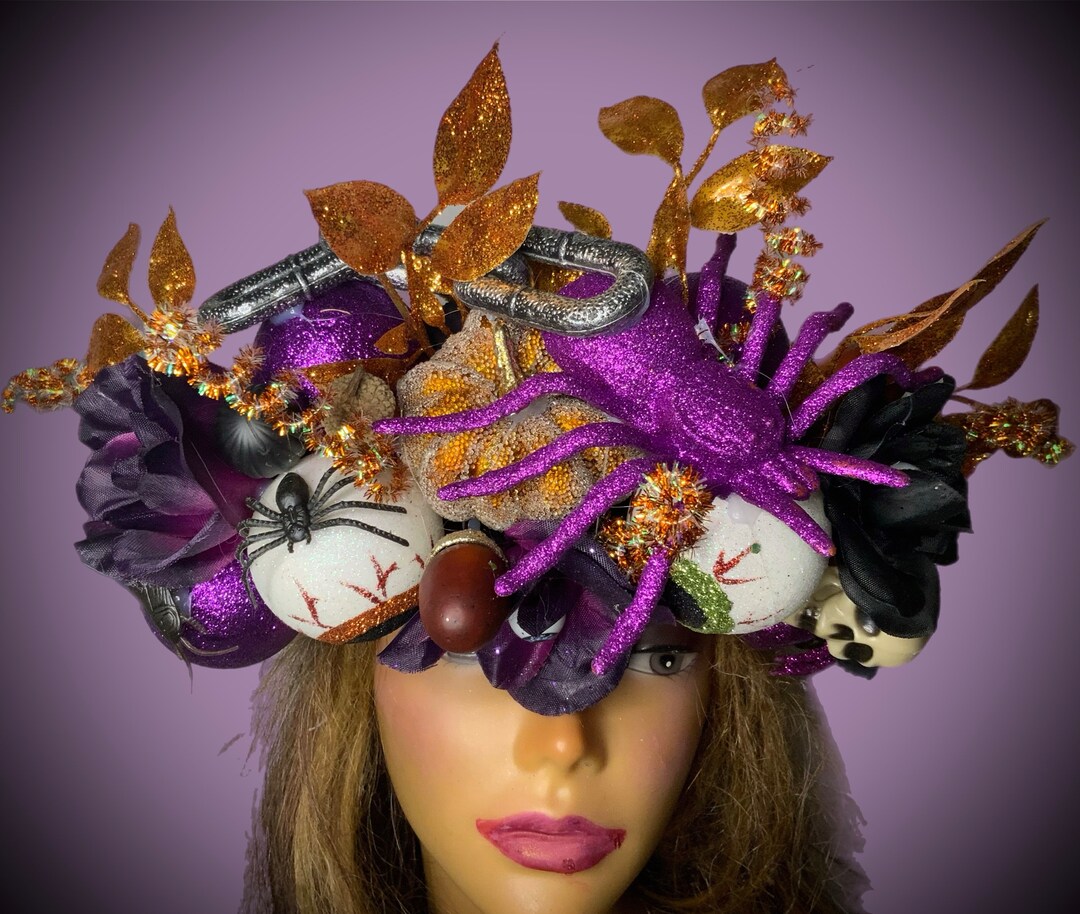 Halloween Crown: Fall Leaves, Spider, and Skull Headpiece - Etsy