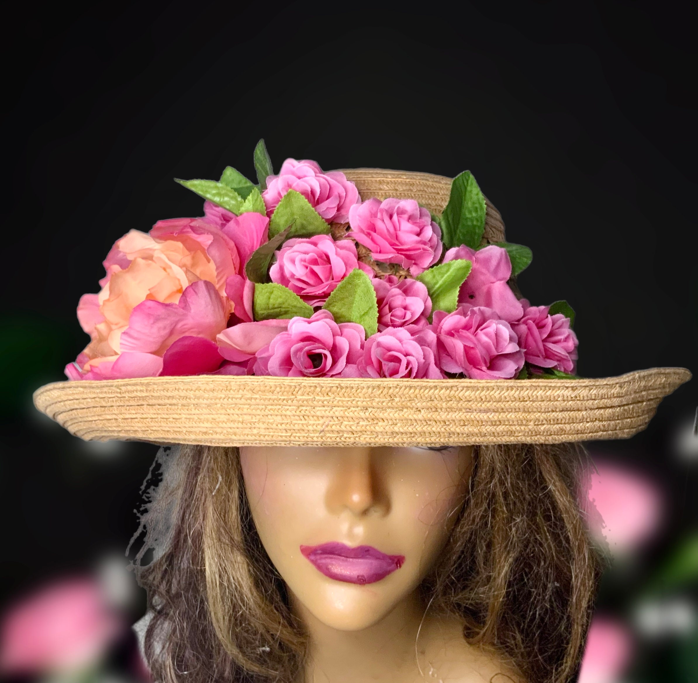 Floral Summer Hat Summer Straw Hat Garden Party Hat Pink Roses Hat ...