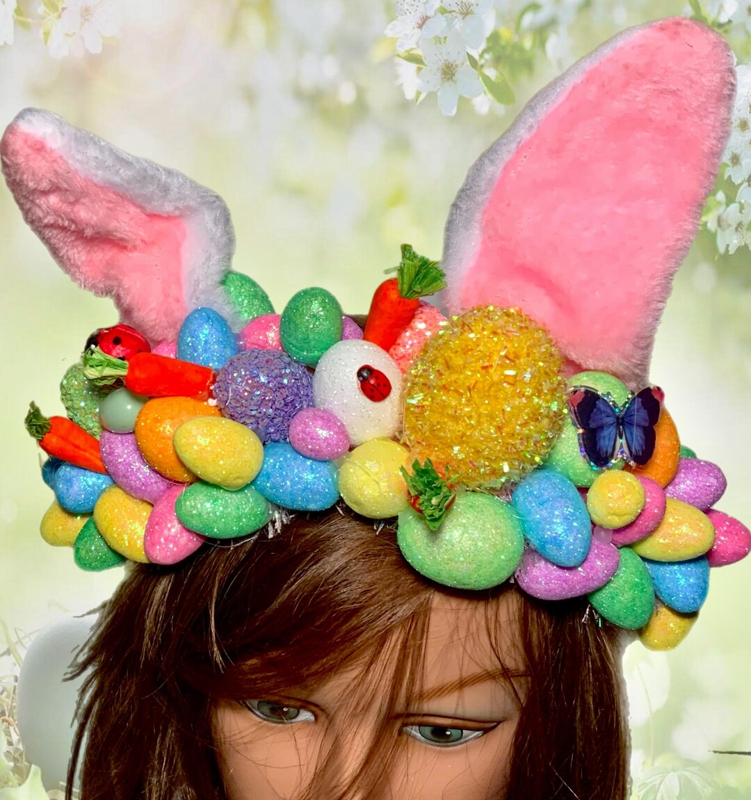 Colorful Easter Egg Bunny Ears Party Crown, Handmade - Etsy