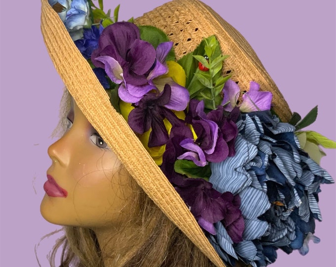 Floral Summer Hat Summer Straw Hat Garden Party Hat Pink Roses Hat ...