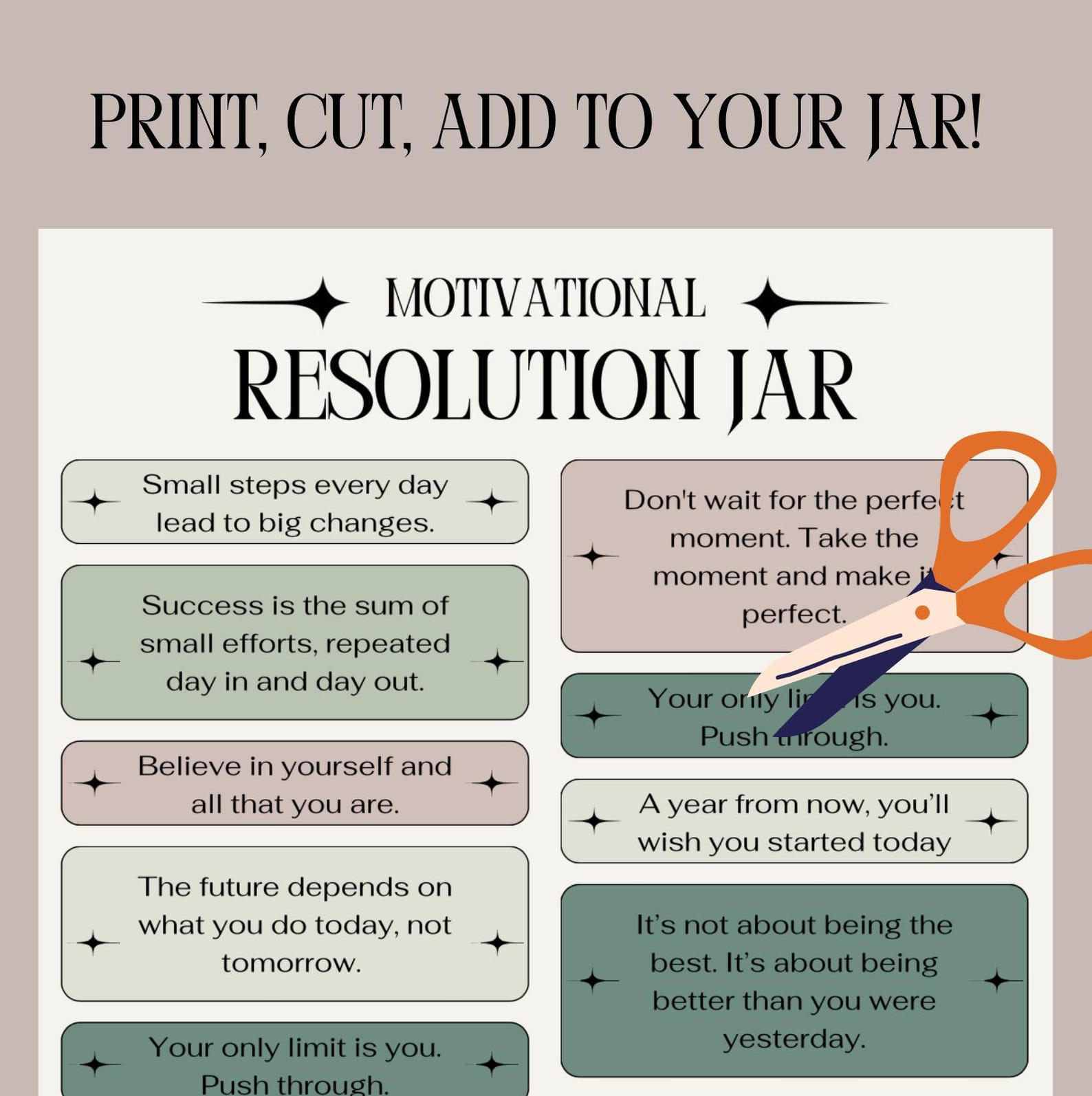 New Year’s Resolutions Jar Cut-outs | Printable Motivational Resolution ...