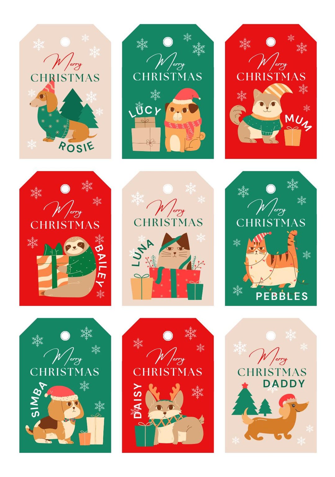 Printable Pet Gift Tags Custom Gift Tag Animal Gift Tag Christmas Gift ...