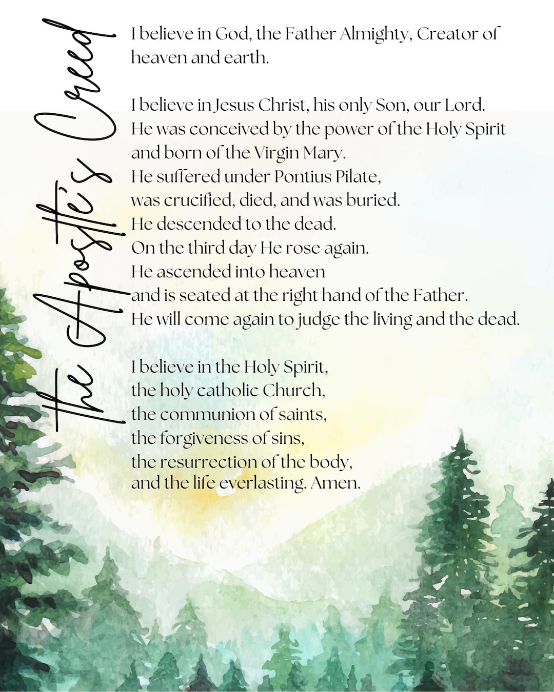 The Apostle's Creed Printable - Etsy