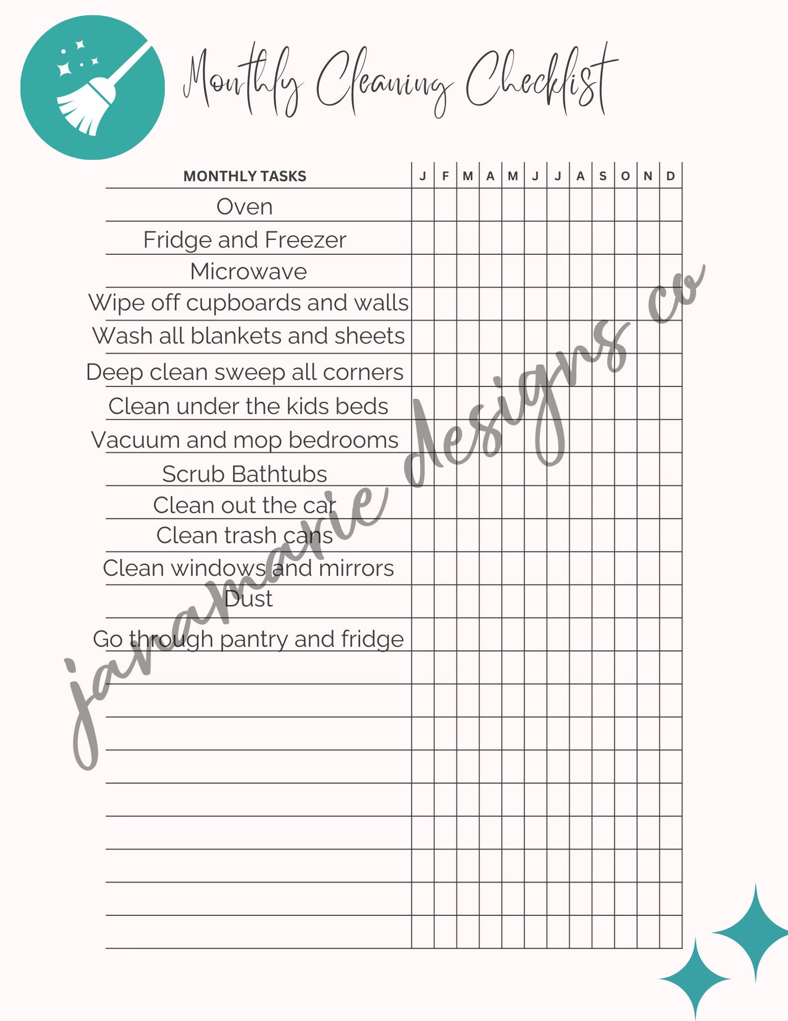 Monthly Cleaning Checklist Printable - Etsy