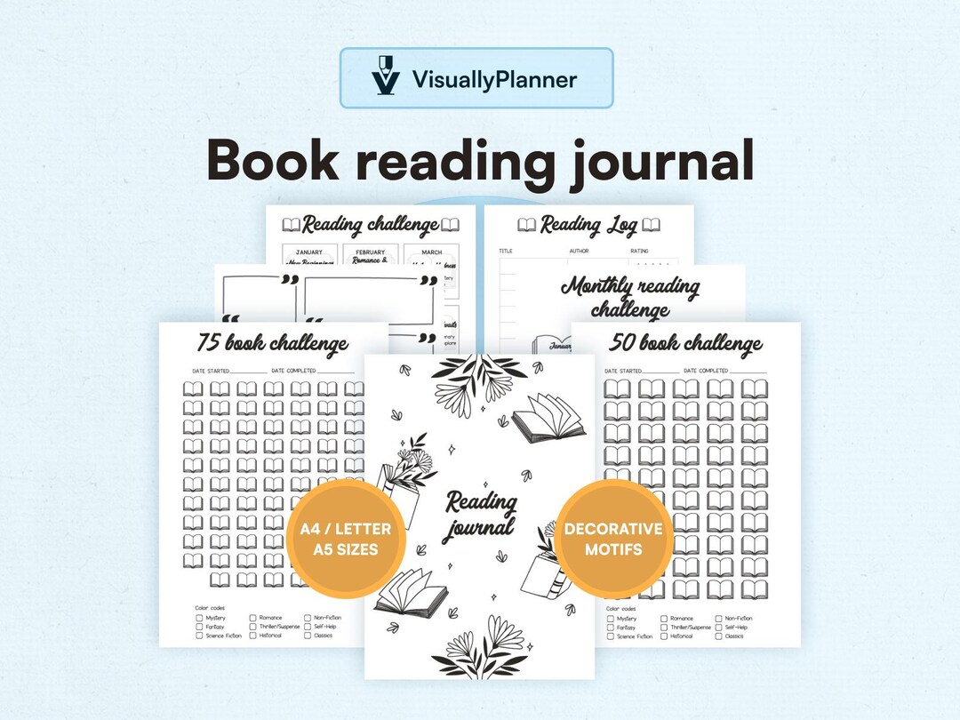 Reading and Book Track, Digital Planner, Book Challenge, Reading Log ...