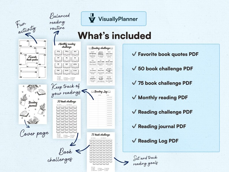 Reading and Book Track, Digital Planner, Book Challenge, Reading Log ...