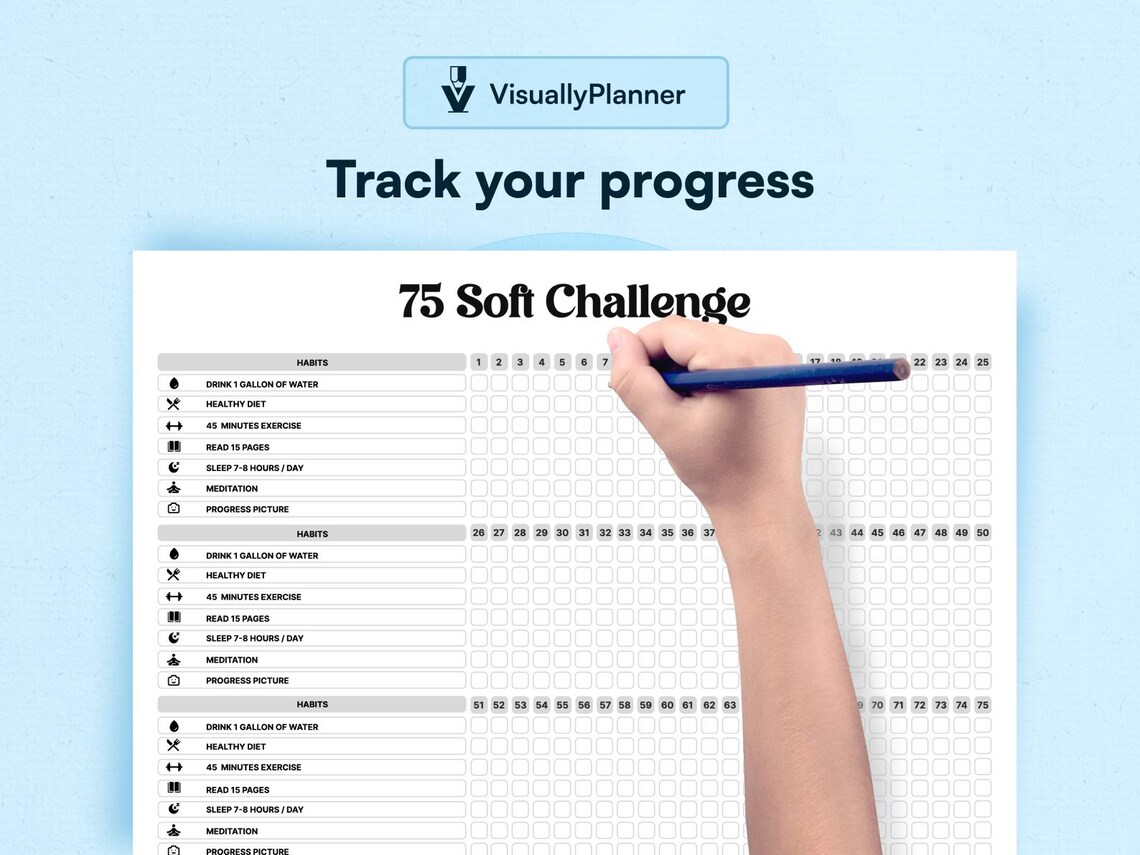 75 Soft Challenge Tracker, PRINTABLE Journal Page, Fitness Tracker ...