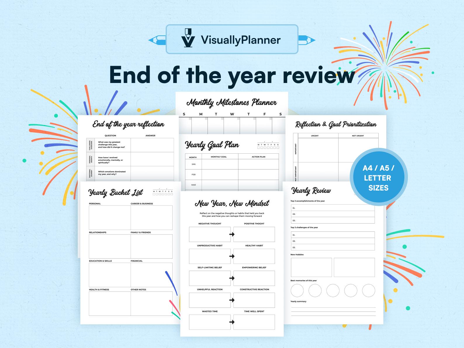 End of the Year, Bundle, Digital Planner Pages, Yearly Goals, New Year ...