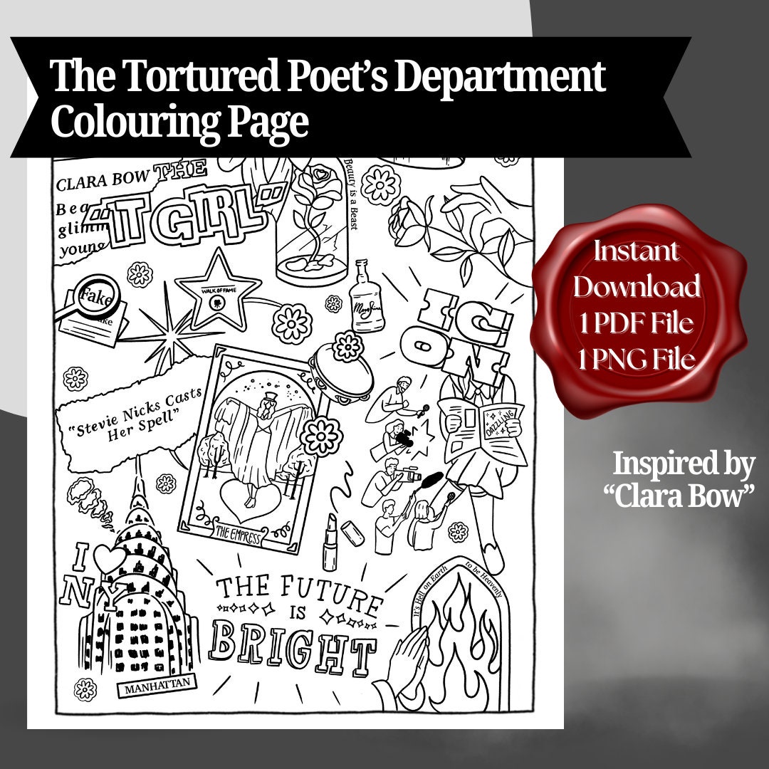 Taylor Swift Tortured Poet Department Colourin Page Clara Bow Swifties ...