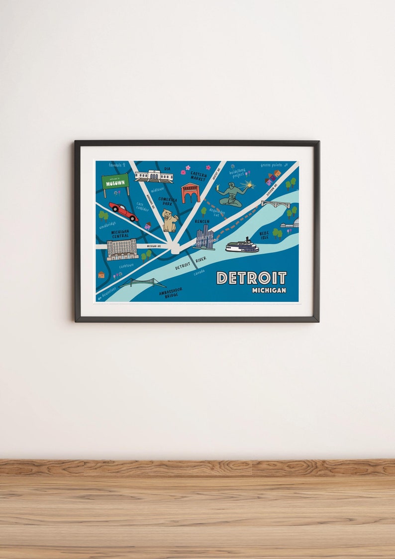 Detroit Illustrated Map Print | Detroit City Art | Urban Decor ...