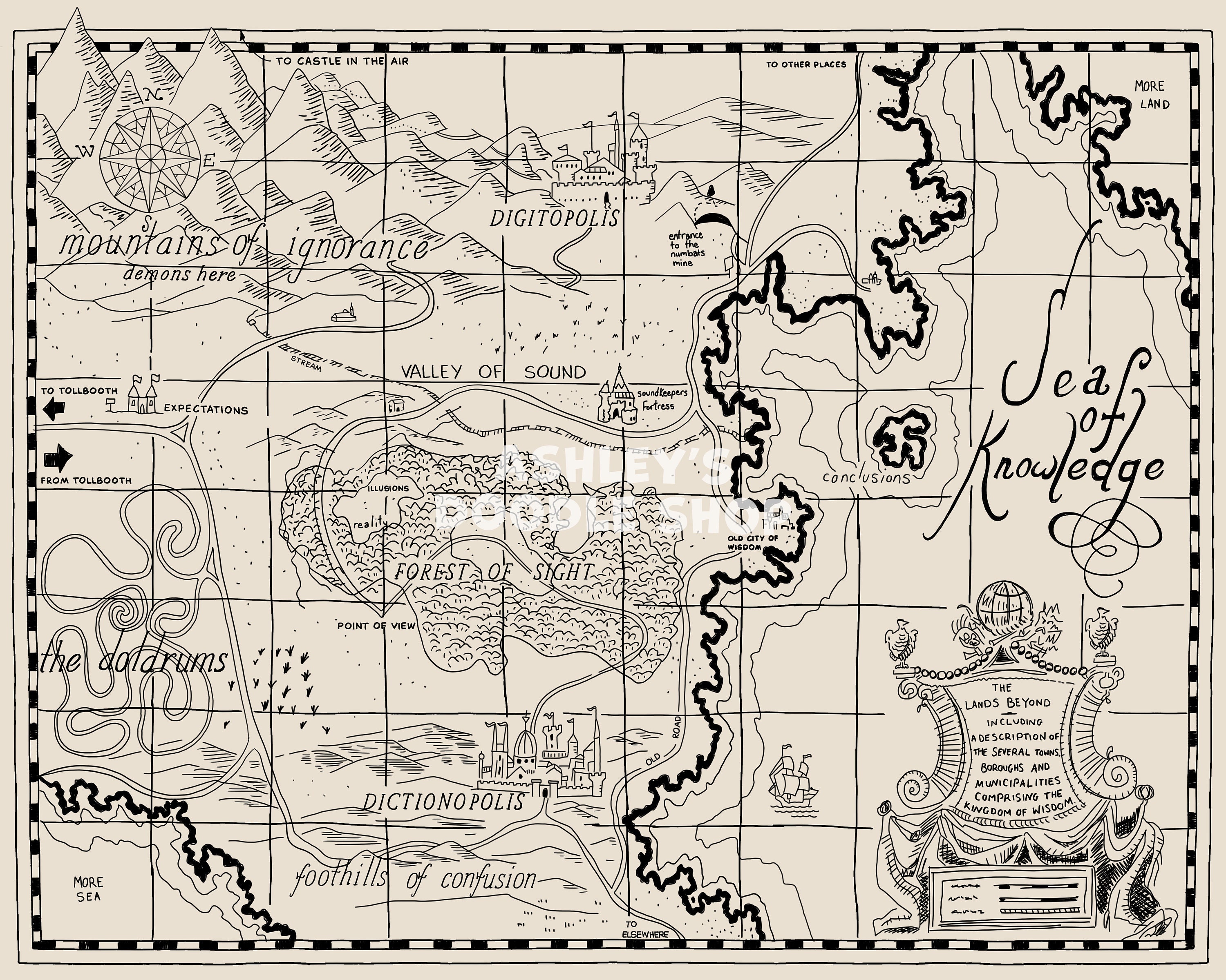 Phantom Tollbooth Map | Hand Drawn Literary Map | Fantasy Novel Map ...
