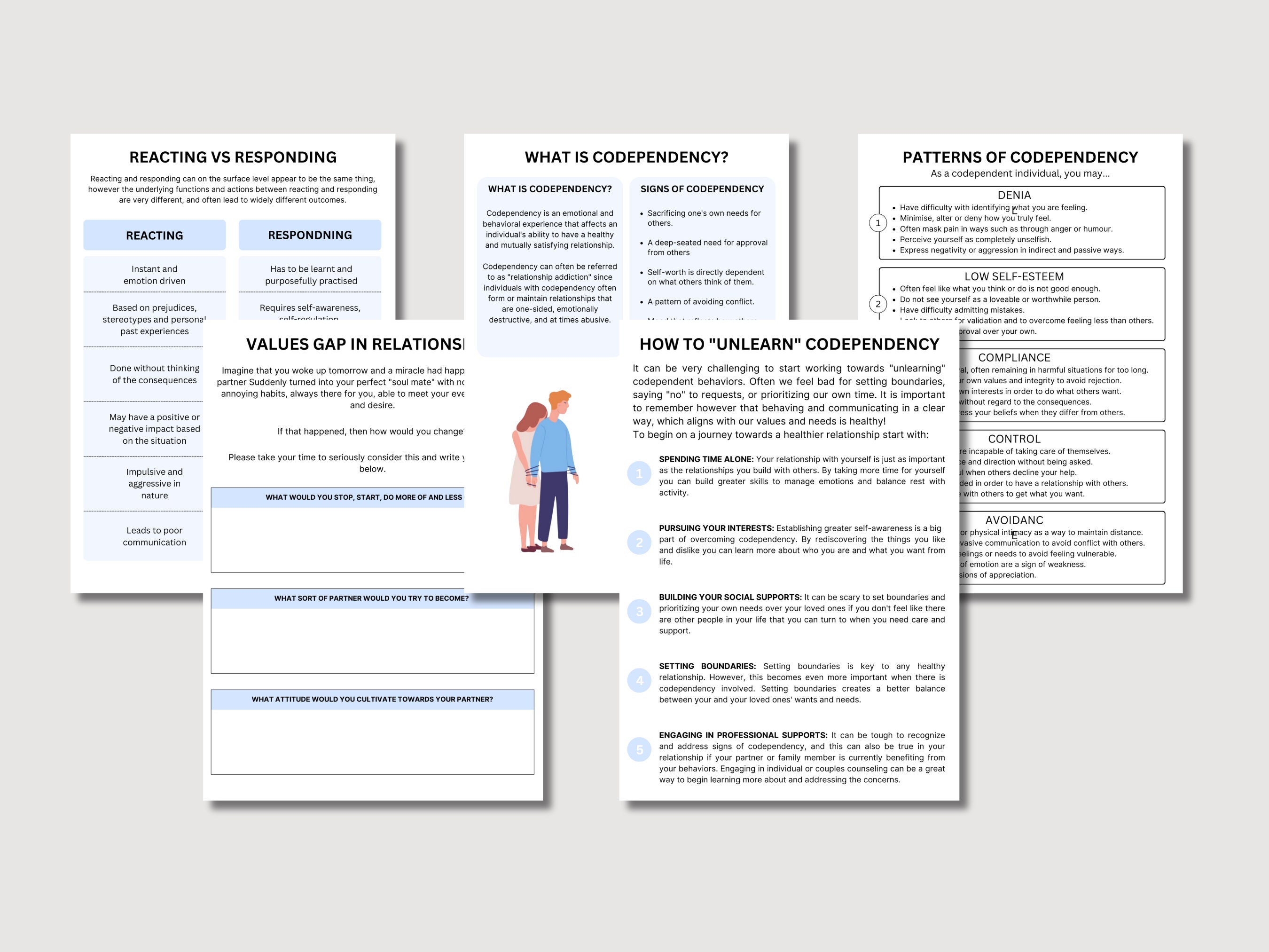 Codependency Worksheets to Build Confidence, Independence, Self Esteem Therapy Work, Boundary ...